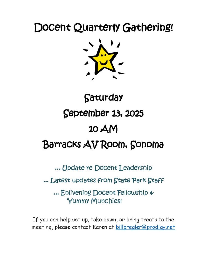 Sonoma Parks » Docent Quarterly Meeting Sept. 13, 2025